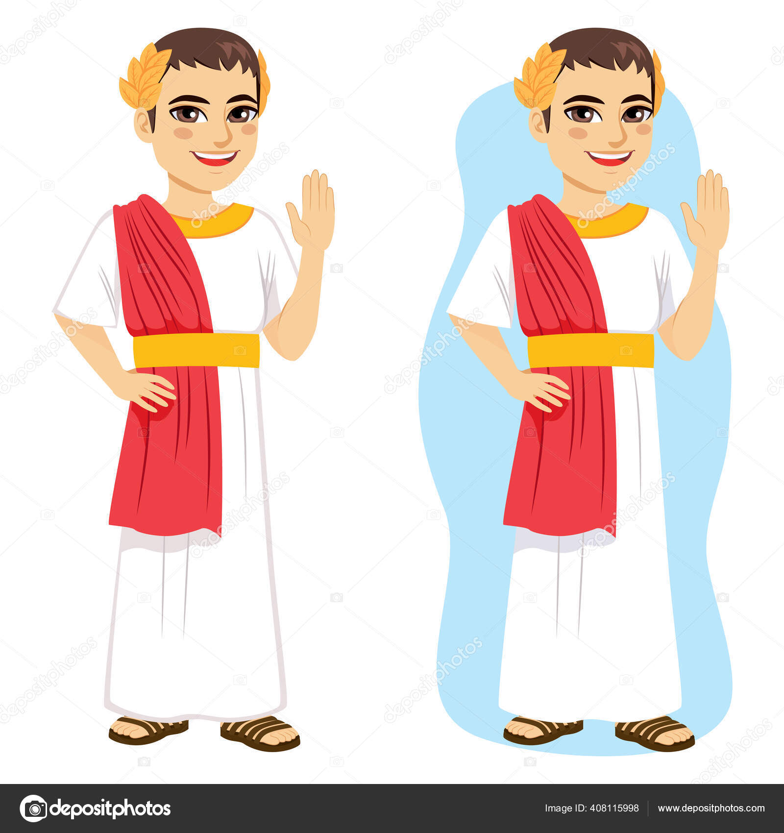 Roman Citizen Man Saluting Standing Isolated Blue Background Stock ...