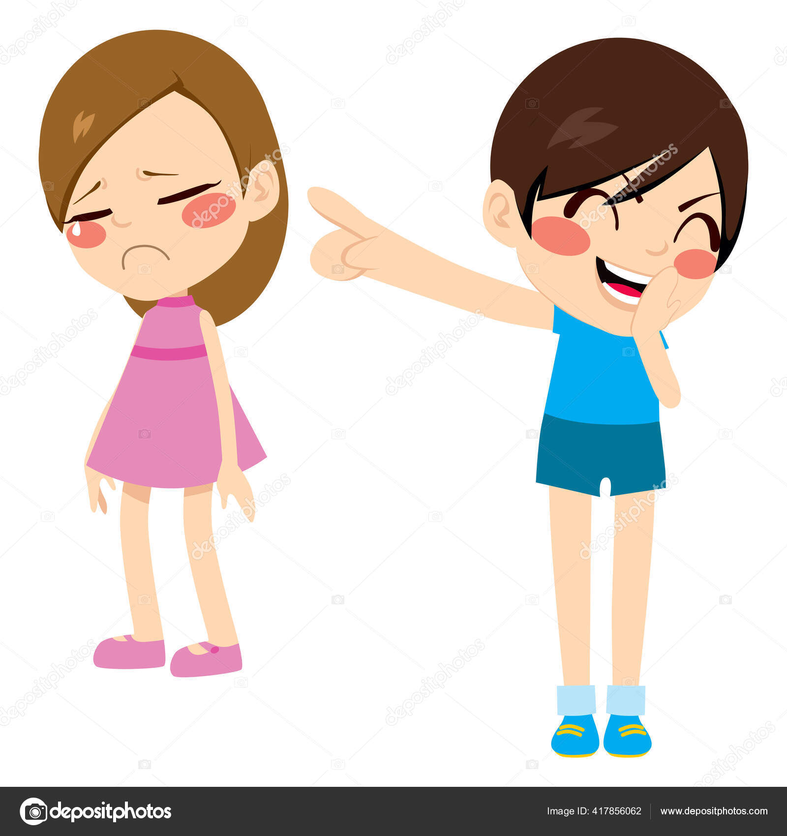 Evil Little Boy Kid Bullying Poor Sad Girl Pointing Finger Stock Vector ...