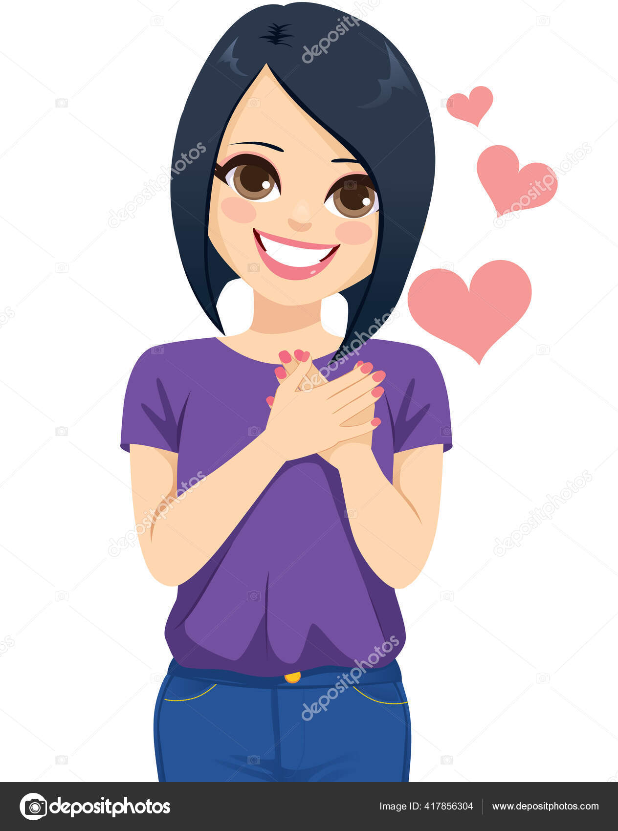 Young Woman Hands Heart Making Lovely Grateful Face Expression ...