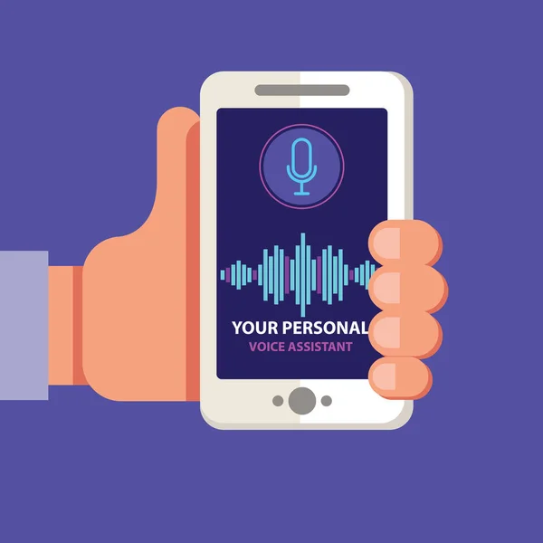 Personal assistant and voice recognition on mobile app. Concept flat vector illustration of ...