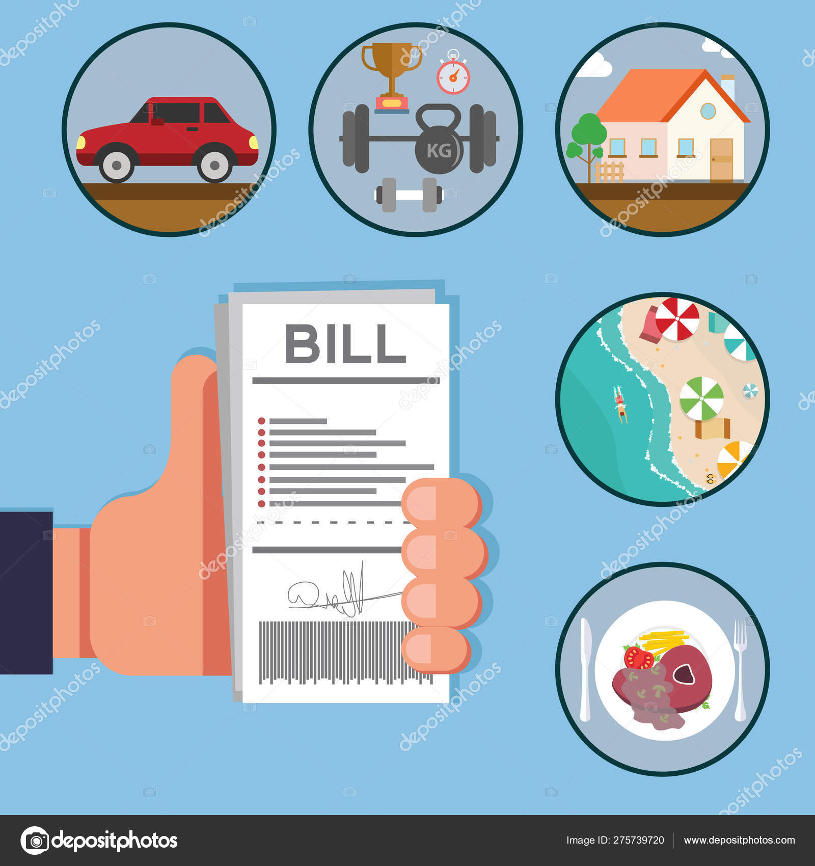 Pago de facturas, mano sosteniendo facturas vector ilustración Vector ...