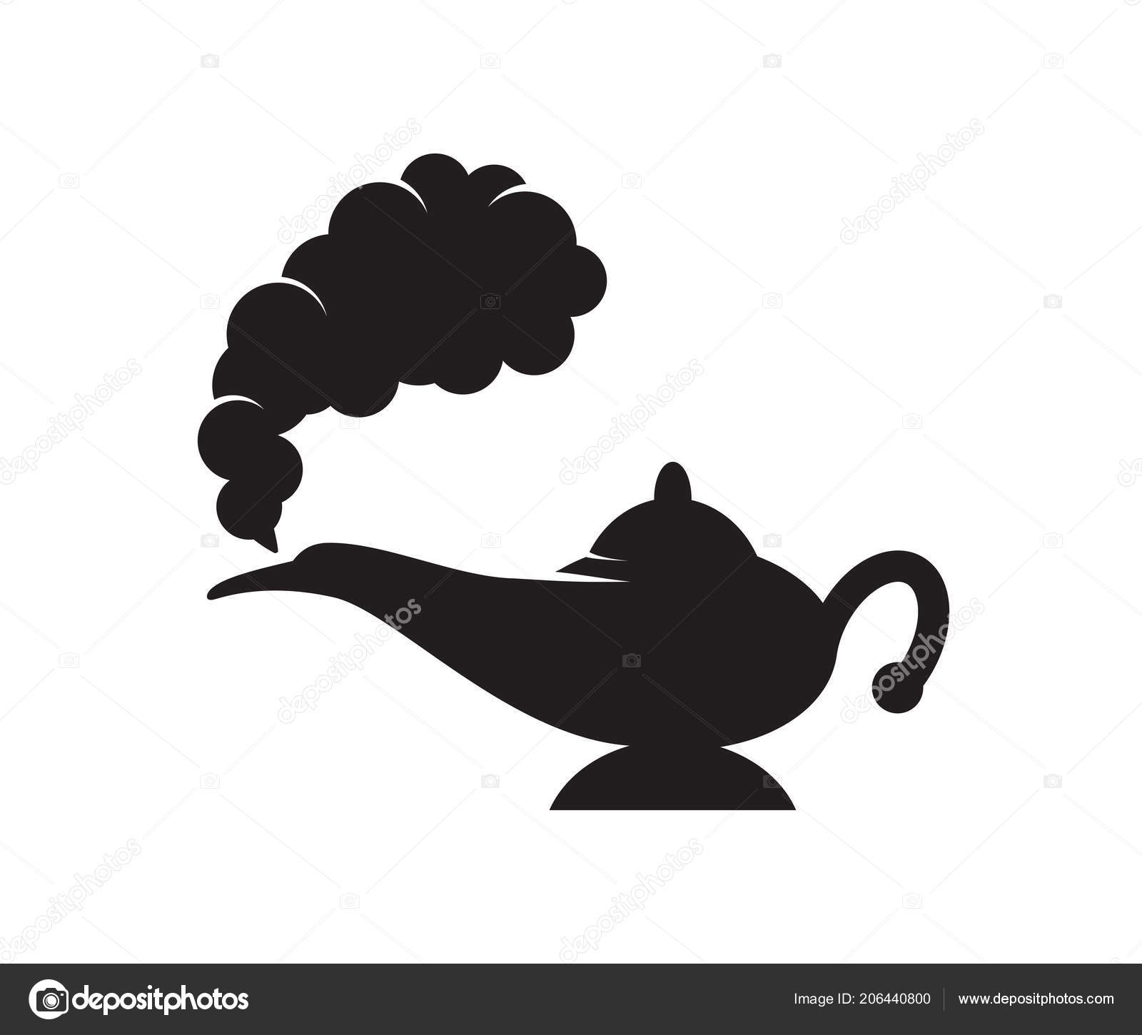 Vector Black White Genie Magic Aladdin Lamp Black Smoke Copy Stock