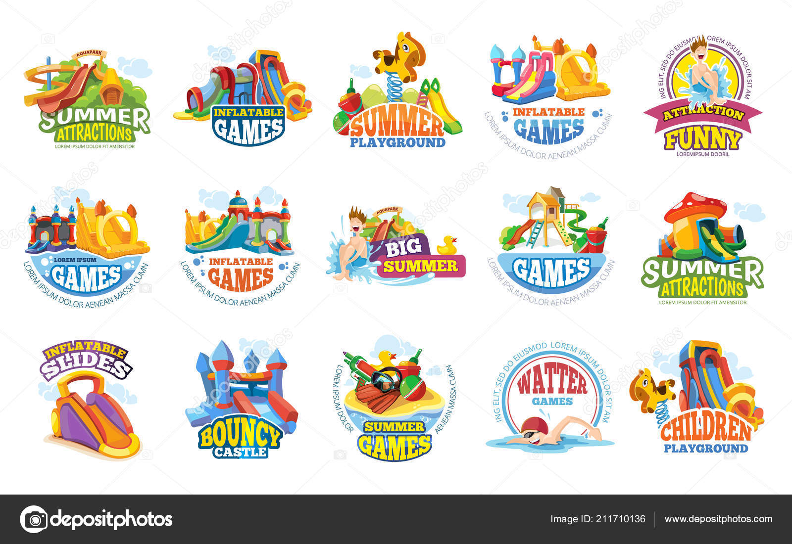Playground labels. aqua water park summer entertainments Stock Vector ...