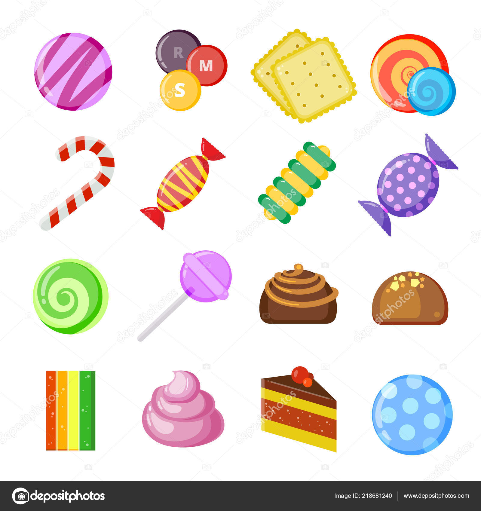 Sweets collection. Caramel and chocolate wrapped colored candies ...