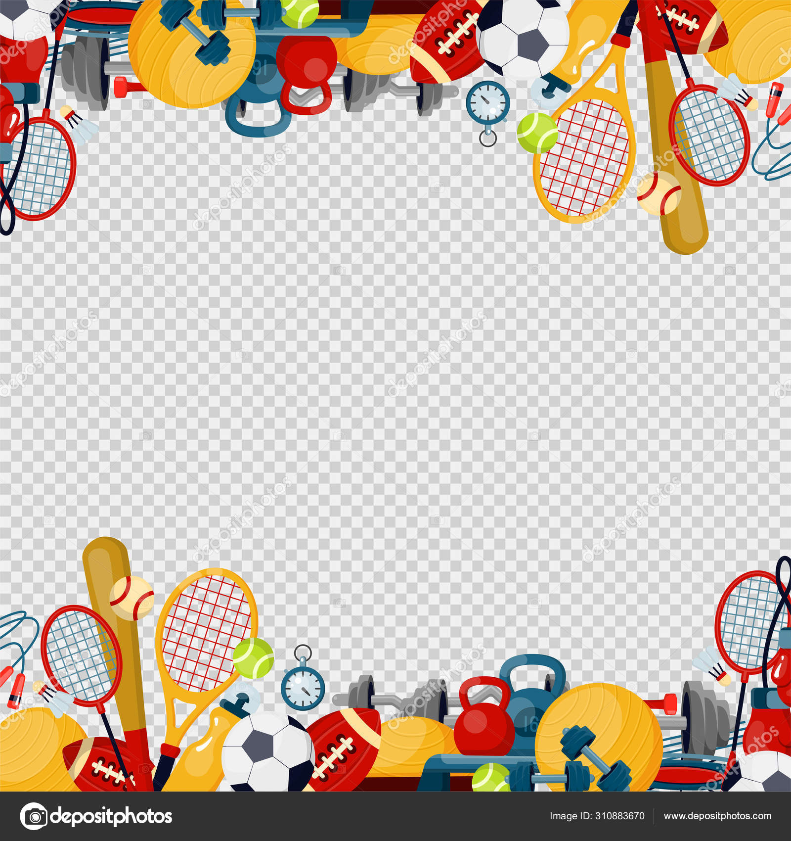 Sports equipment flat vector illustration Fitness themed frame Stock ...