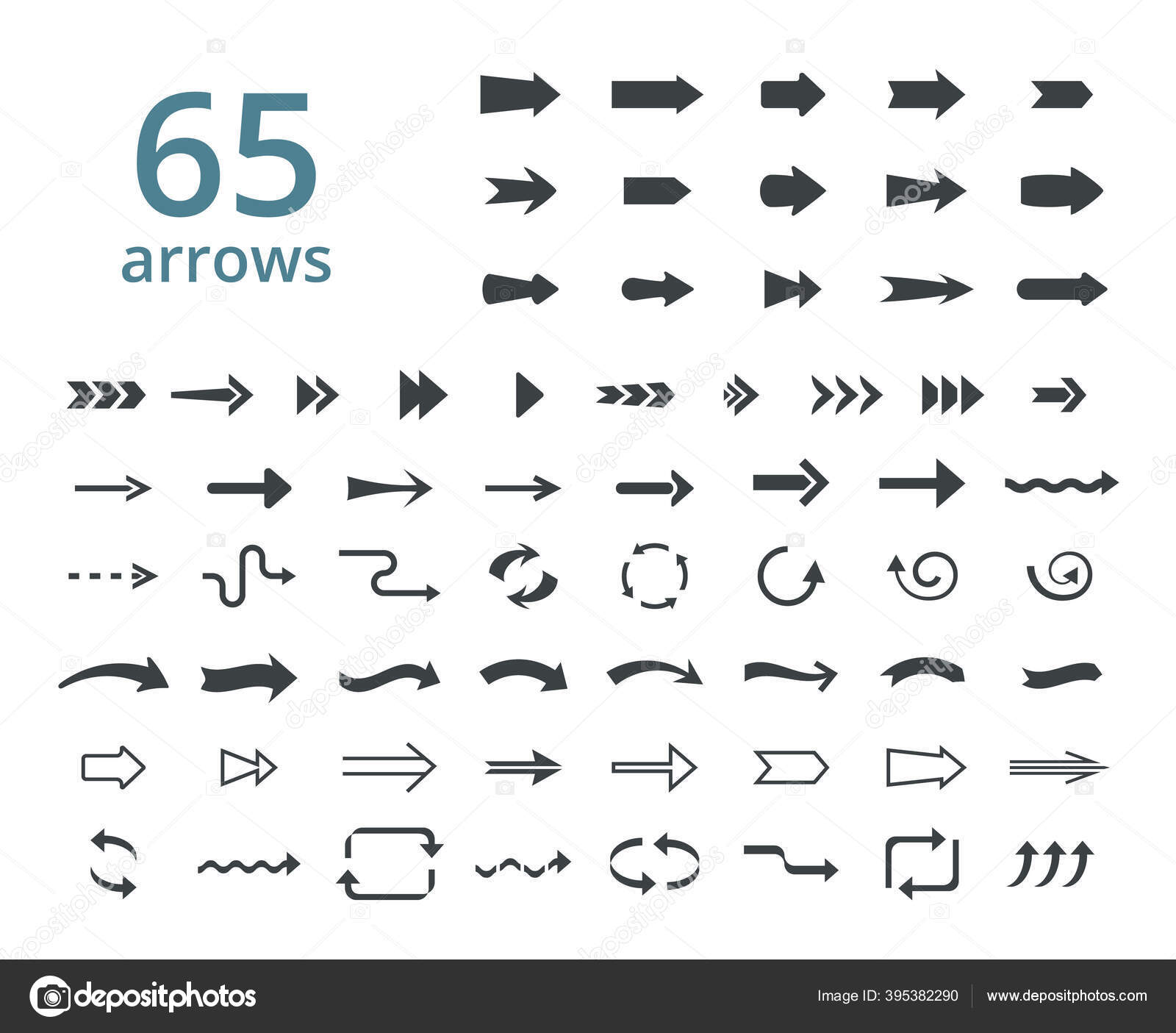 Various arrows large set. Varieties of black symbols pointers arrow ...