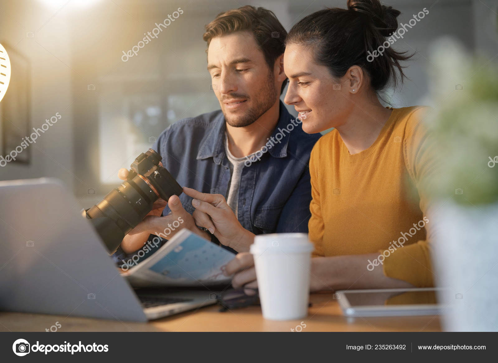 Attractive Couple Going Photographs Camera Home Stock Photo by ©Goodluz ...