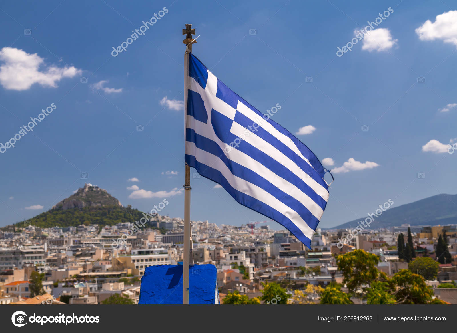 Greek Flag Waving Waving City Athens Greek Capital Stock Photo by ...
