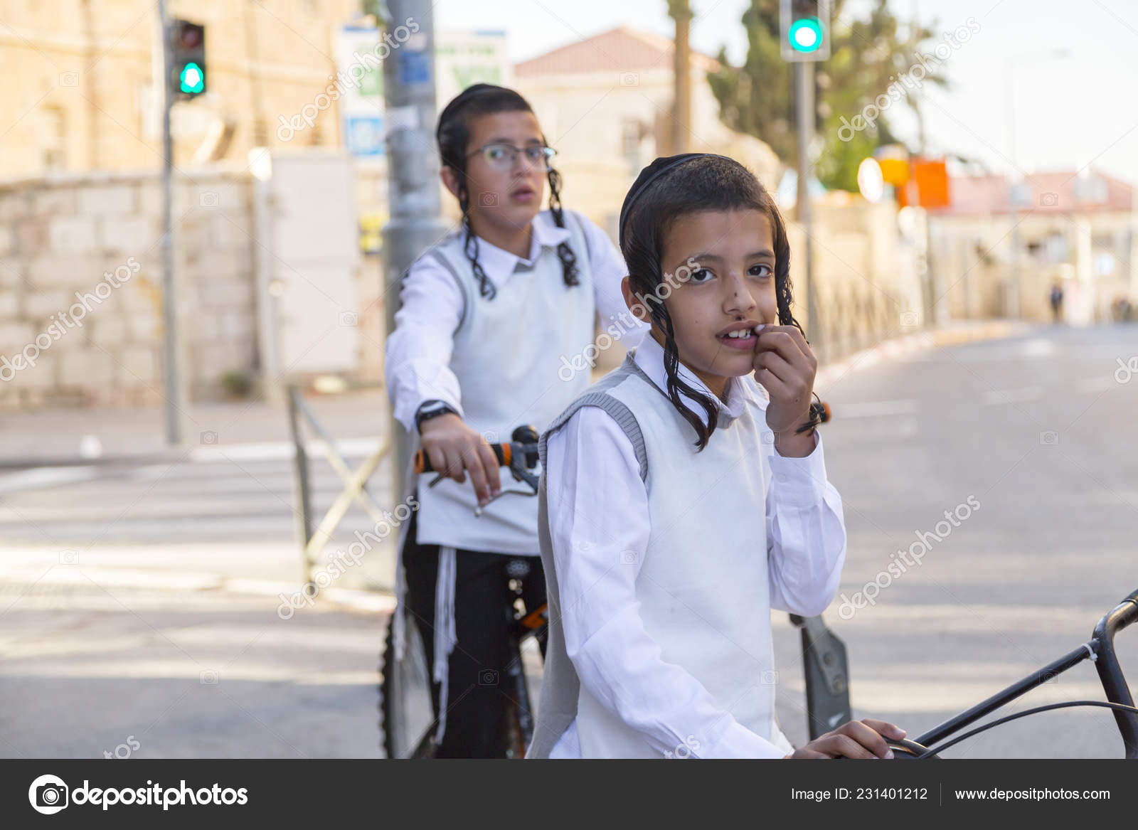 Jerusalem Israel June 2018 Ultraorthodox Jewish Kids Riding Bike ...