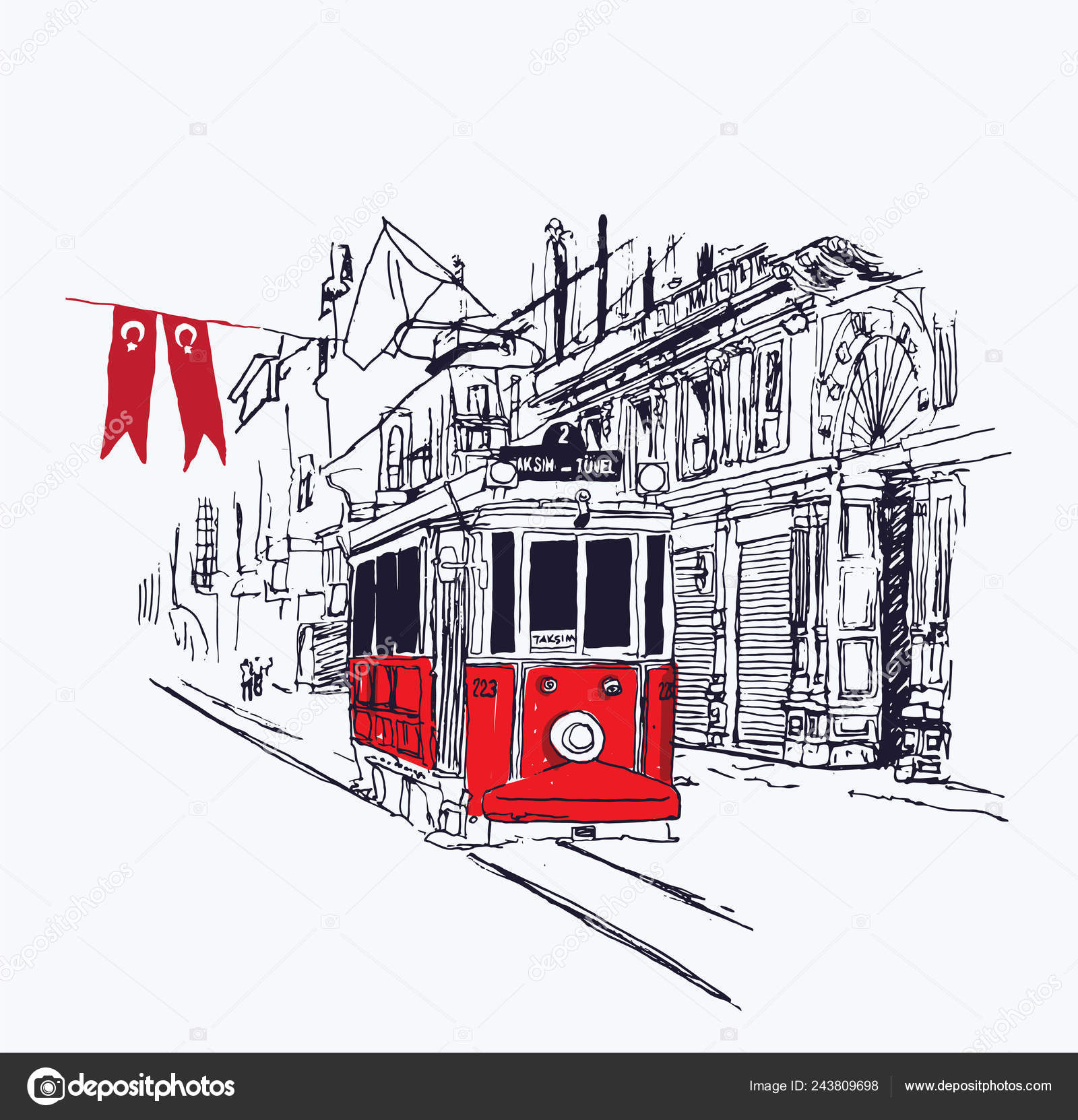 Digital Vector Illustration Nostalgic Red Tram Istiklal Avenue Istanbul ...
