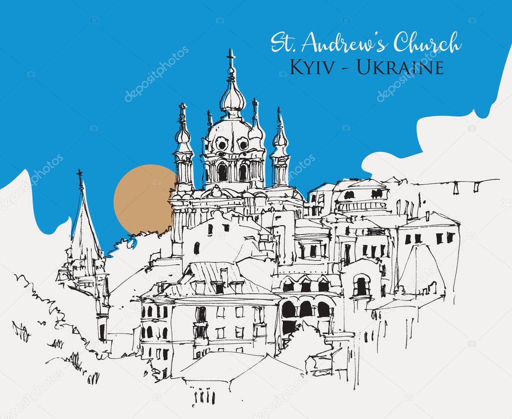 Dibujo vectorial ilustraci n de la Iglesia de San Andr s en Kiev, Ucrania 2024