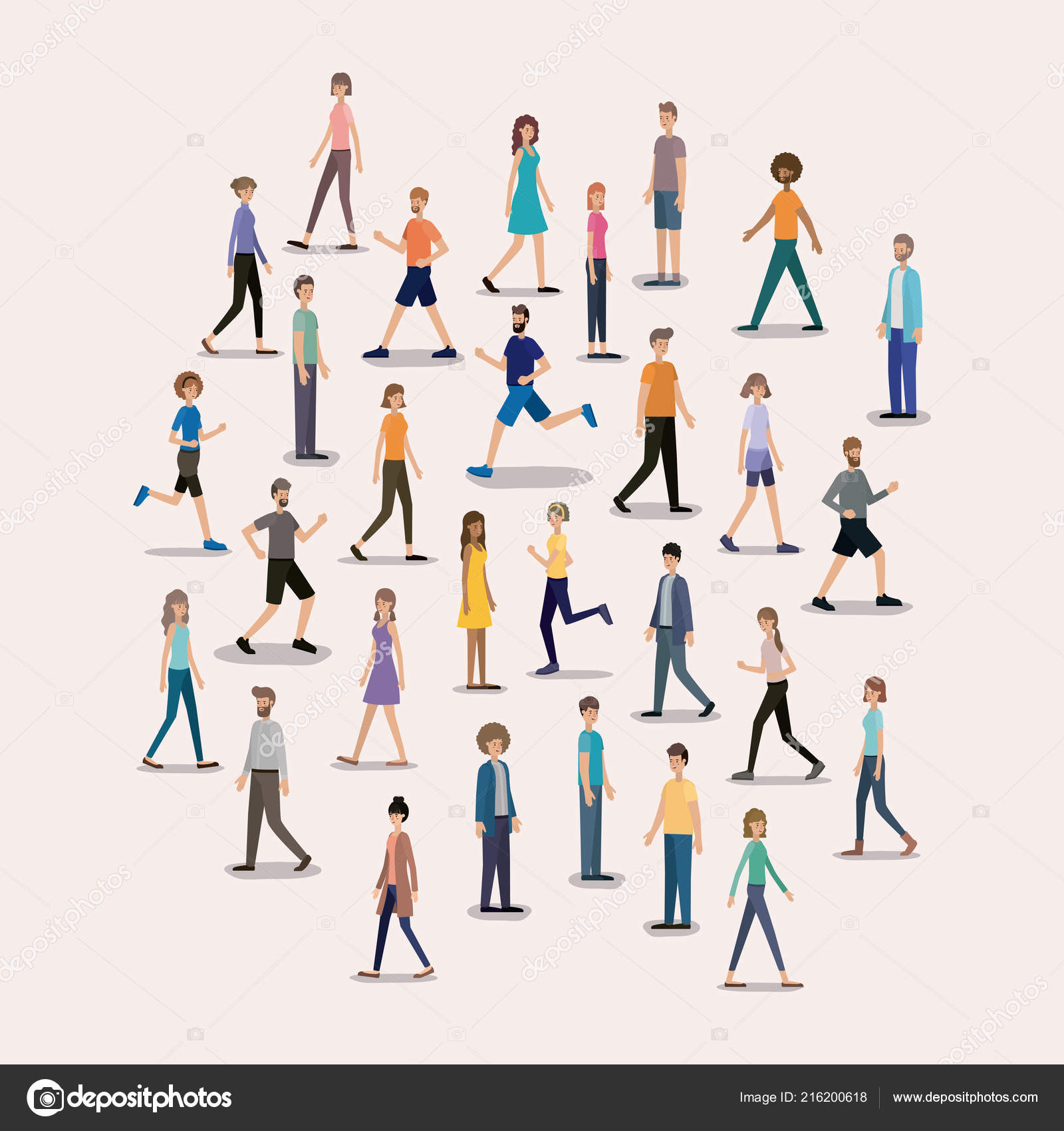 Group of people walking and running characters Stock Vector by ...