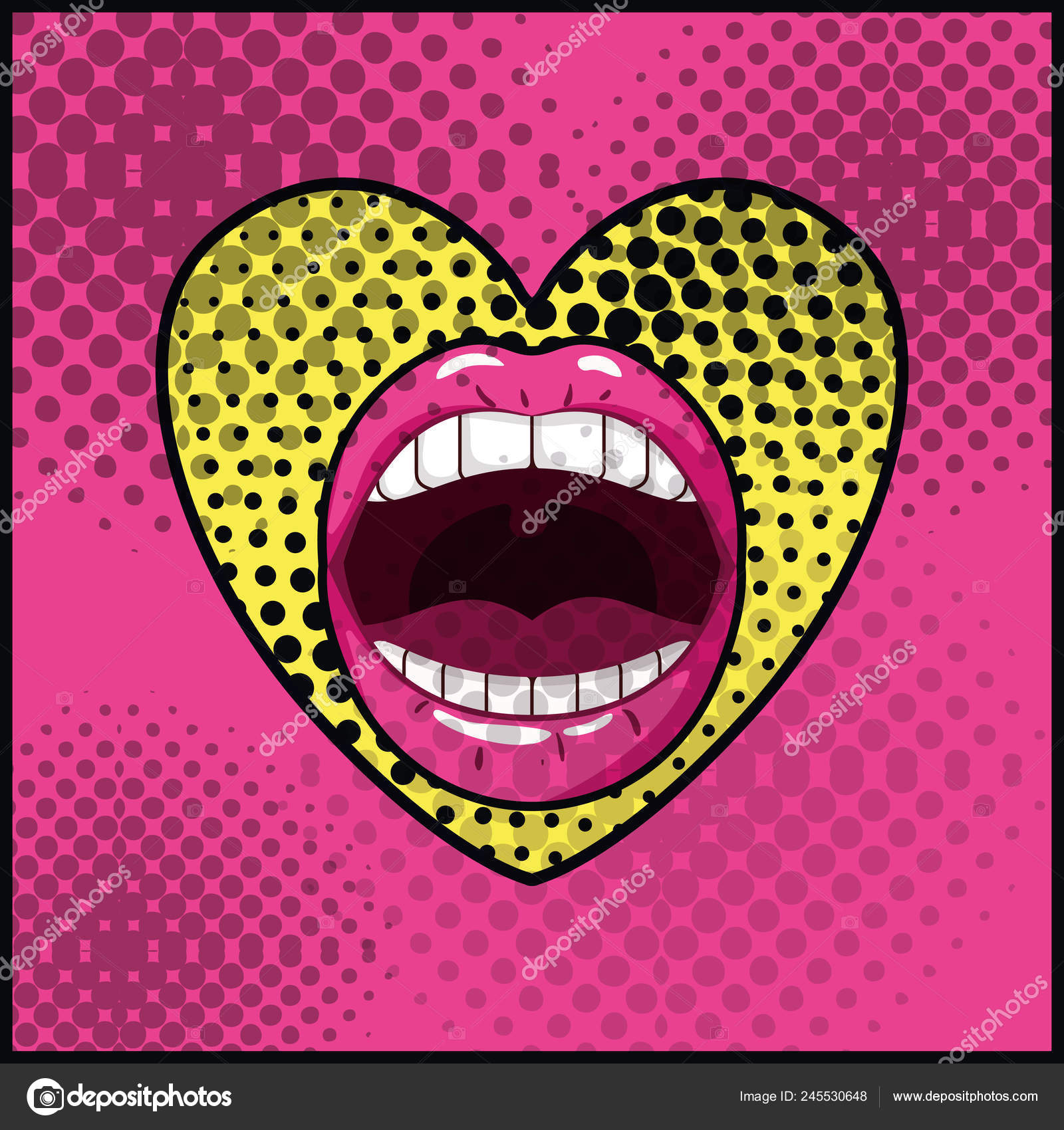 Boca femenina con el corazón pop estilo de arte Vector de Stock de ...
