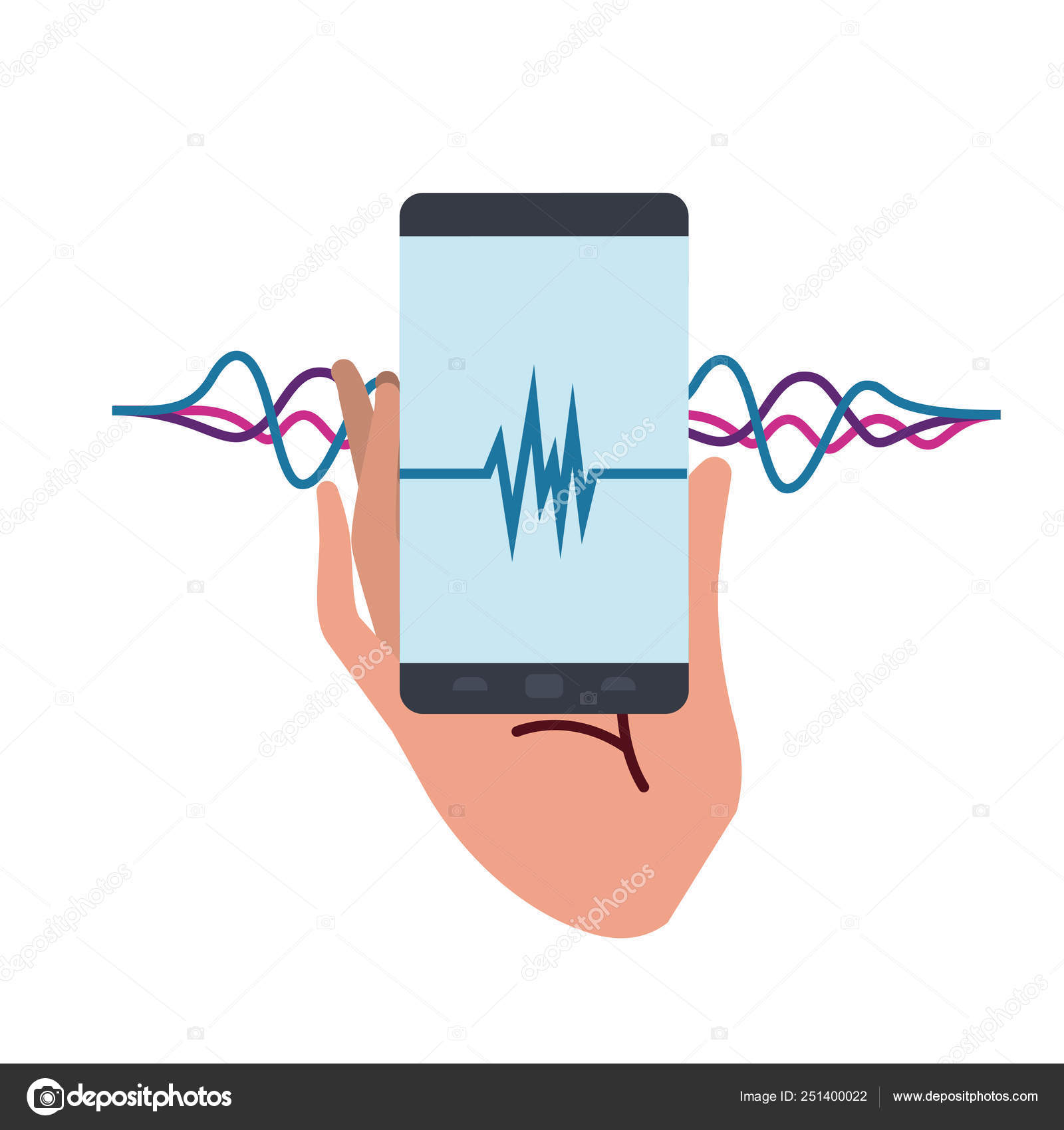 Hand with smartphone and sound wave Stock Vector by ©grgroupstock 251400022