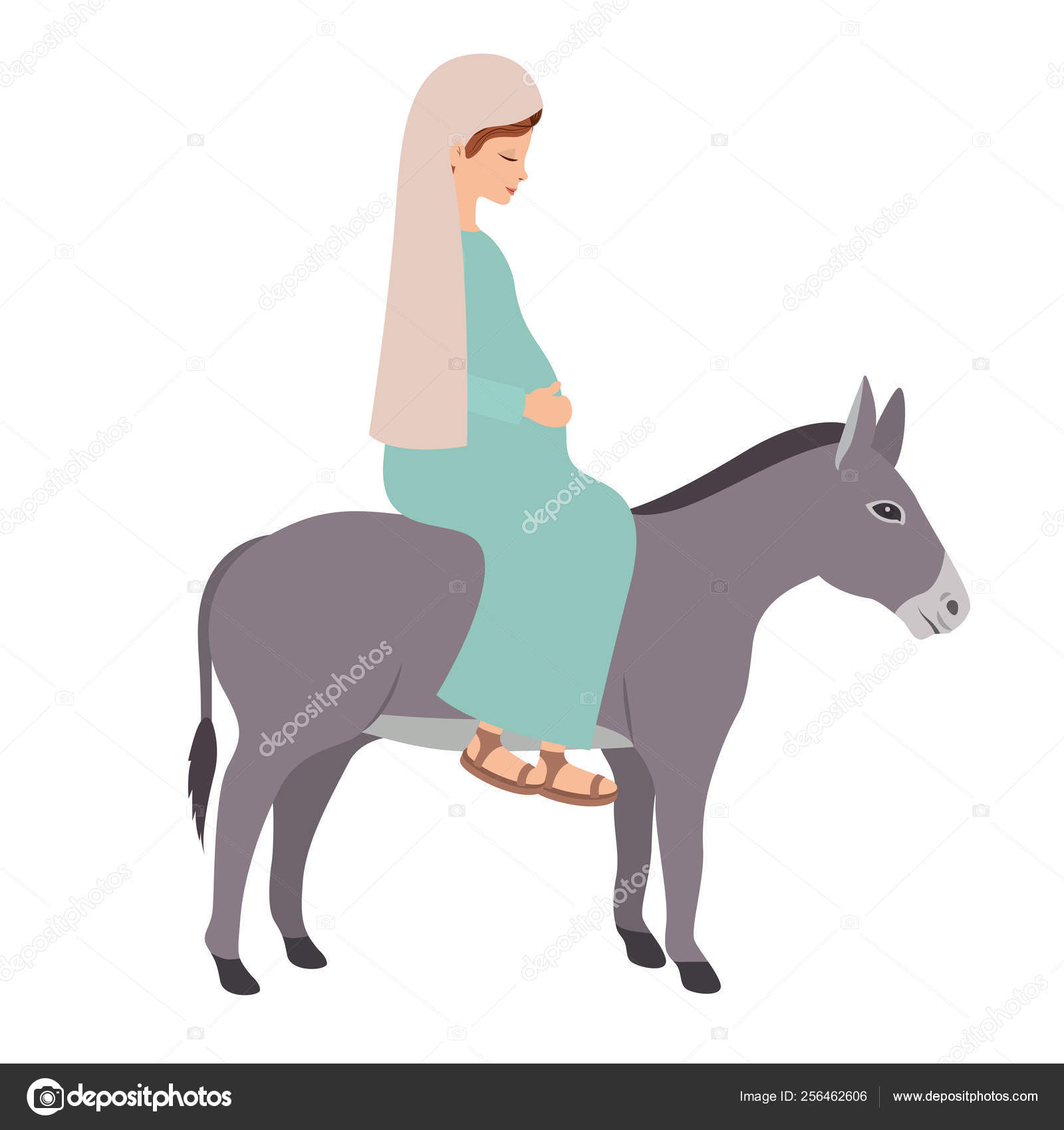 Lindo Mary virgen en mula carácter Vector de stock #256462606 de ...