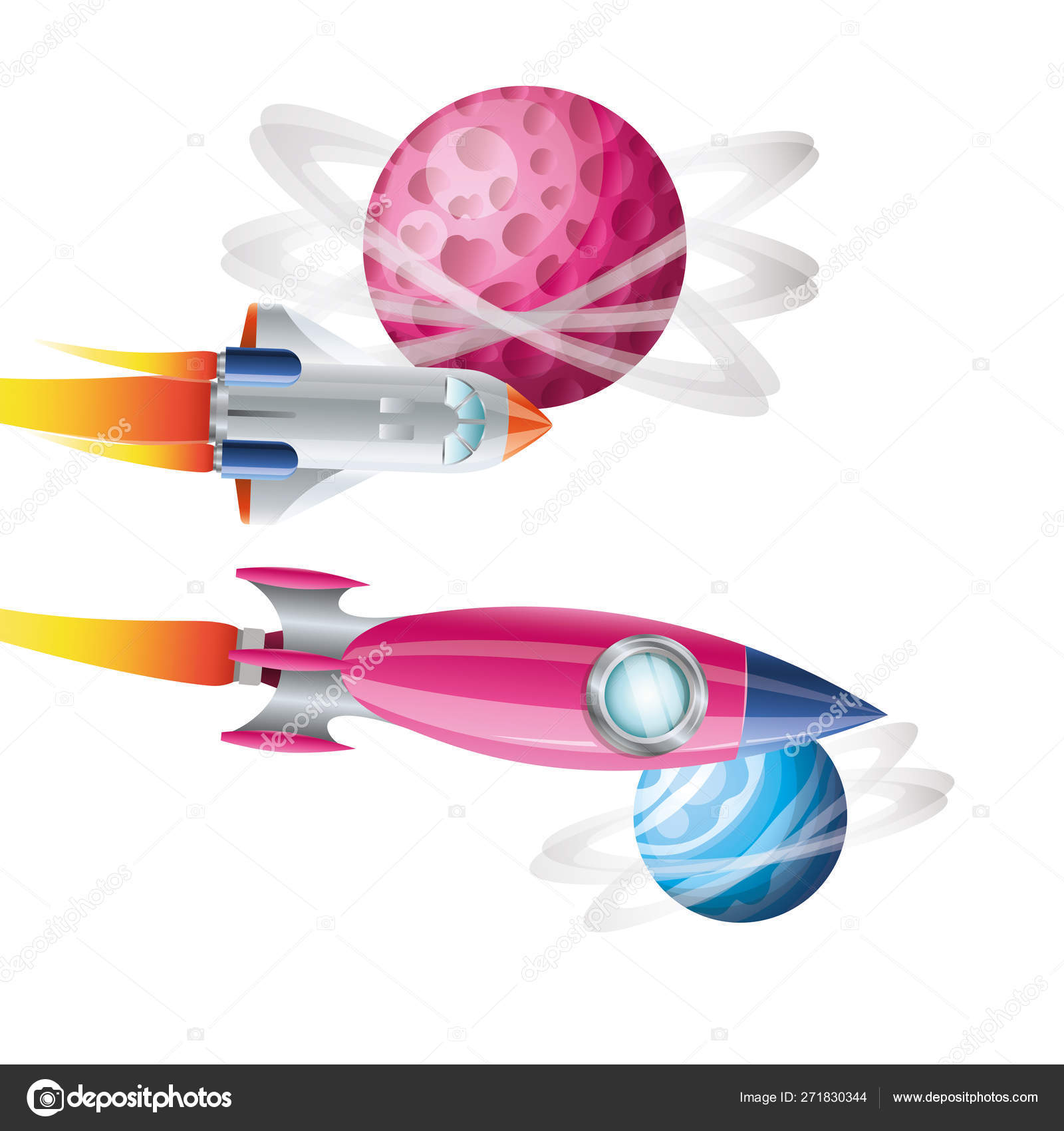 Cohetes volando con planetas del fondo del sistema solar Vector de ...