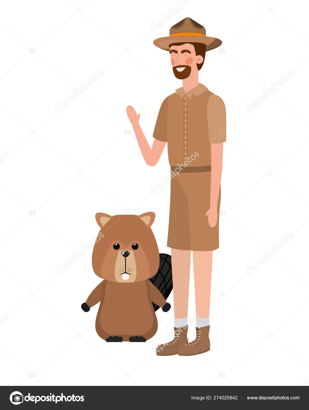 Forest ranger man cartoon and beaver design Stock Vector Image by ...