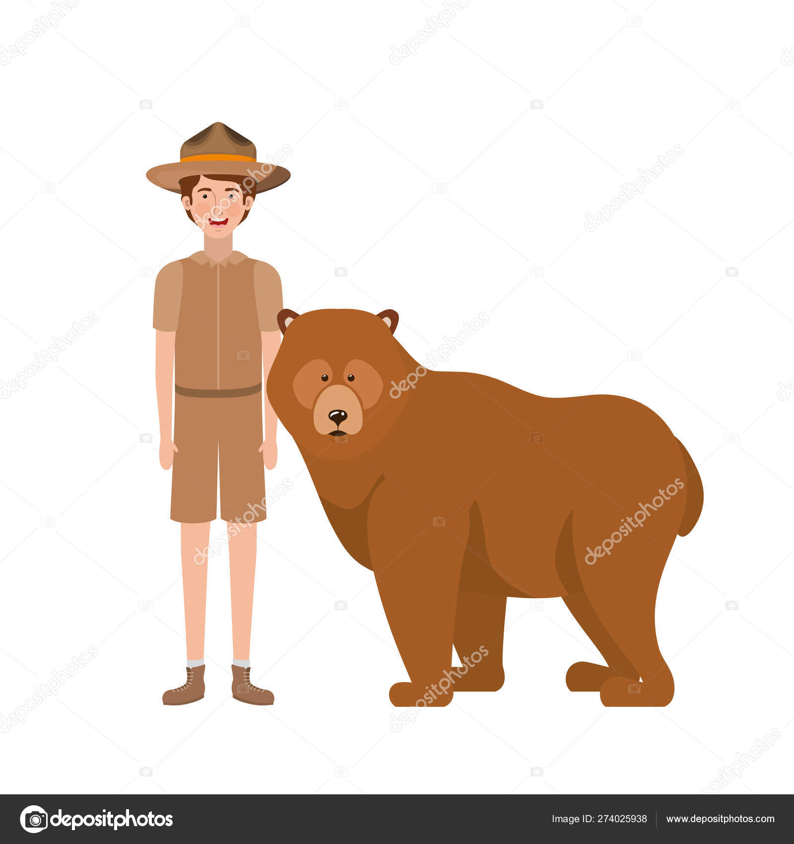 Bosque guardabosques niño dibujos animados y diseño de oso Vector de ...