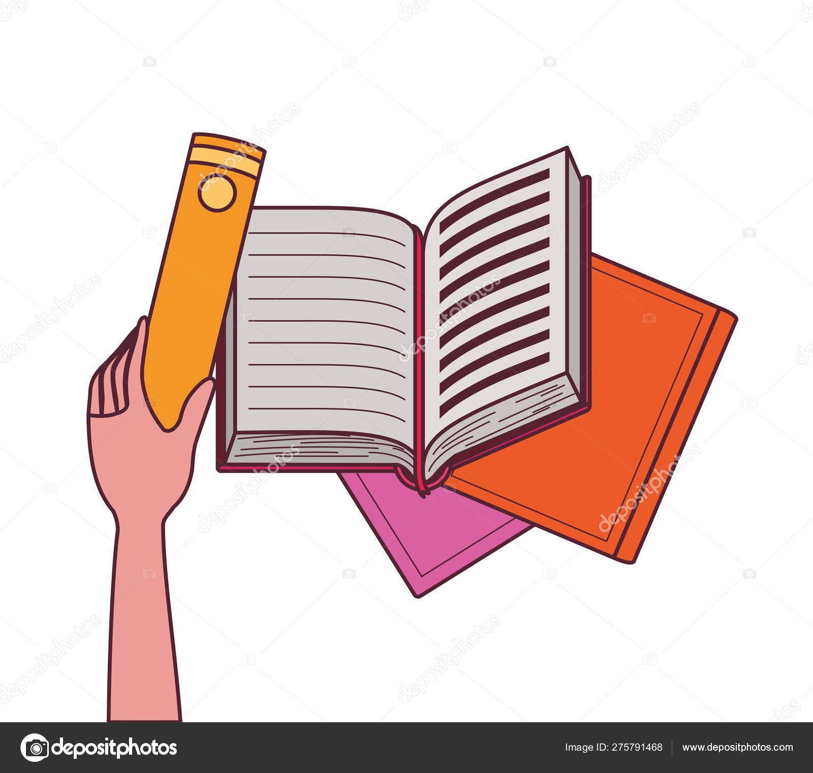 Group of books and hand design Stock Vector by ©grgroupstock 275791468