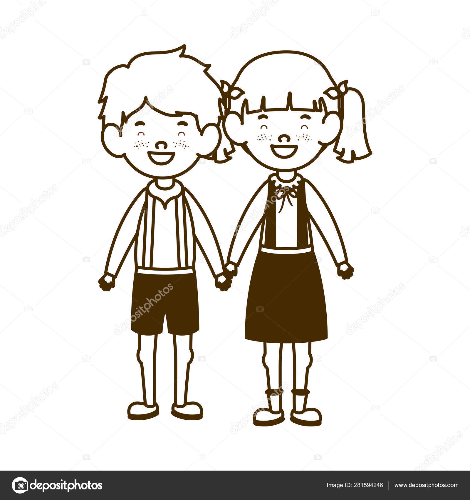 Children Holding Hands Black And White Clipart