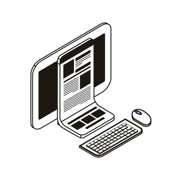 Desktop computer screen with laptop on white background Stock Vector ...