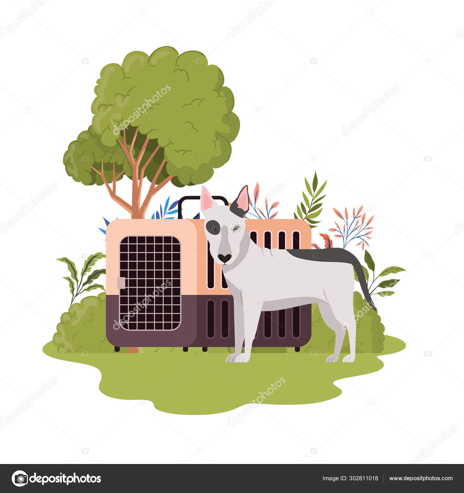Dog and pet transport box with background landscape Stock Vector by ...