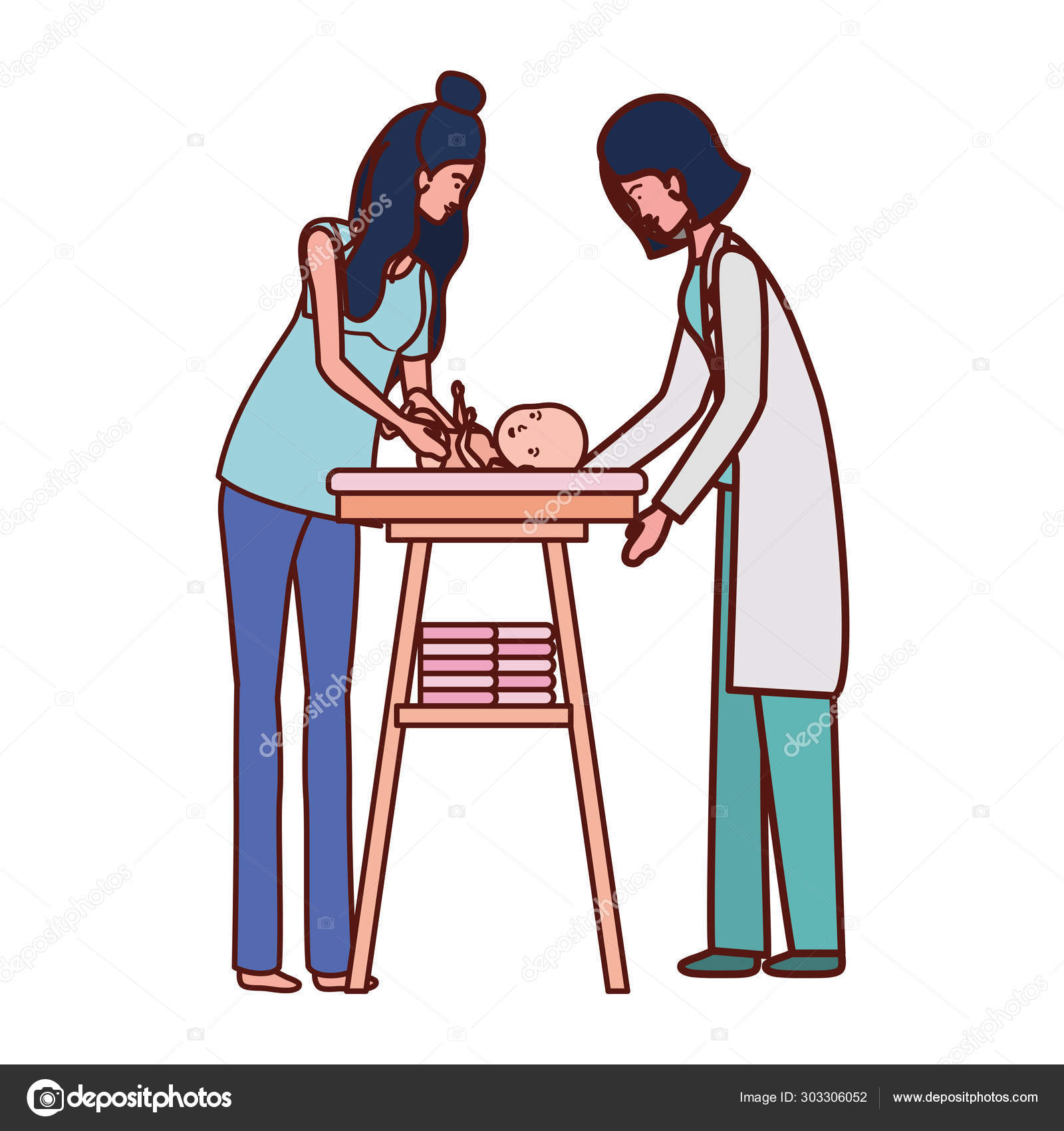 Pediatrician female doctor with mom and baby in changer Stock Vector by ...