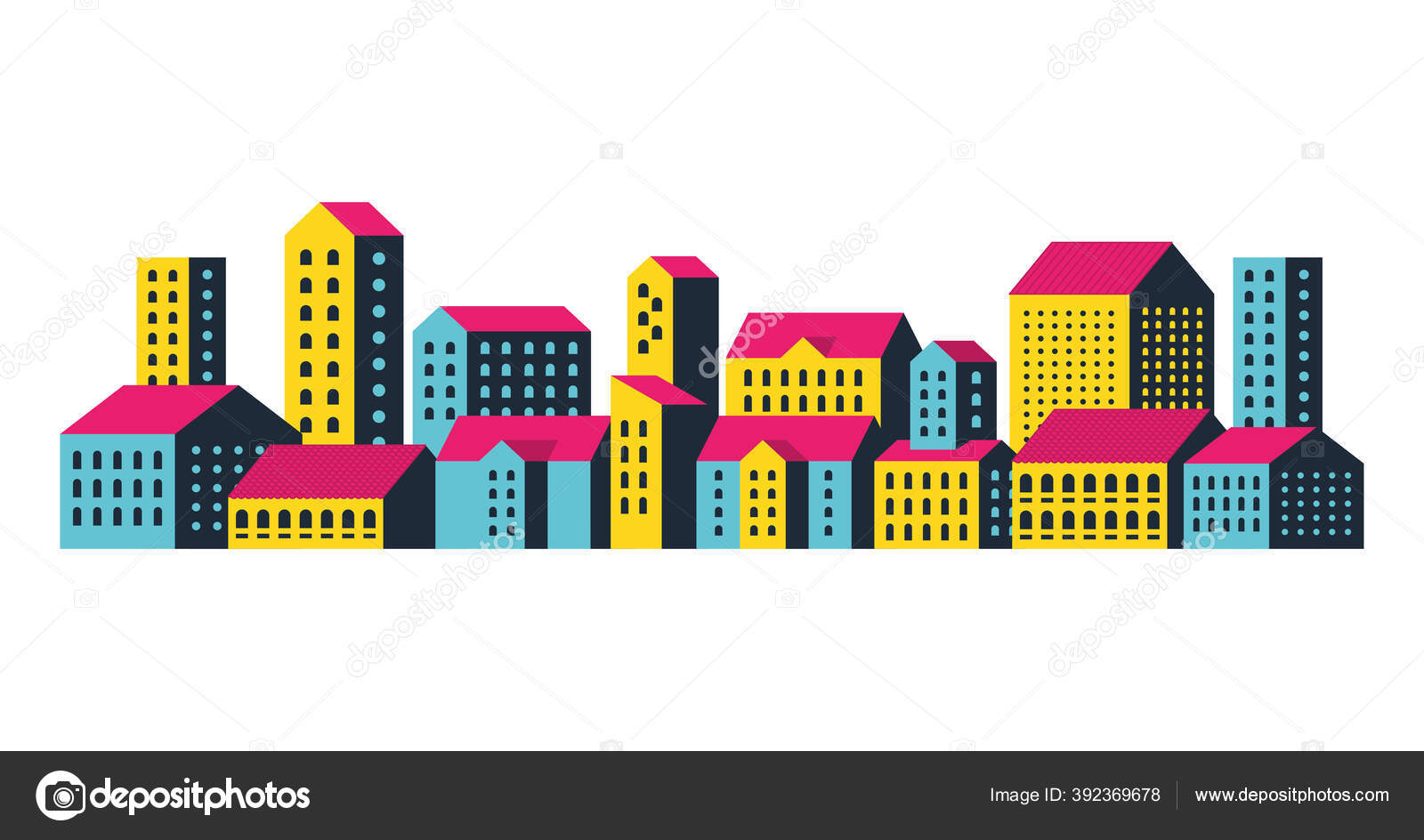 Diseño vectorial de edificios de ciudad amarillos azules y rosas Vector de stock #392369678 de ...