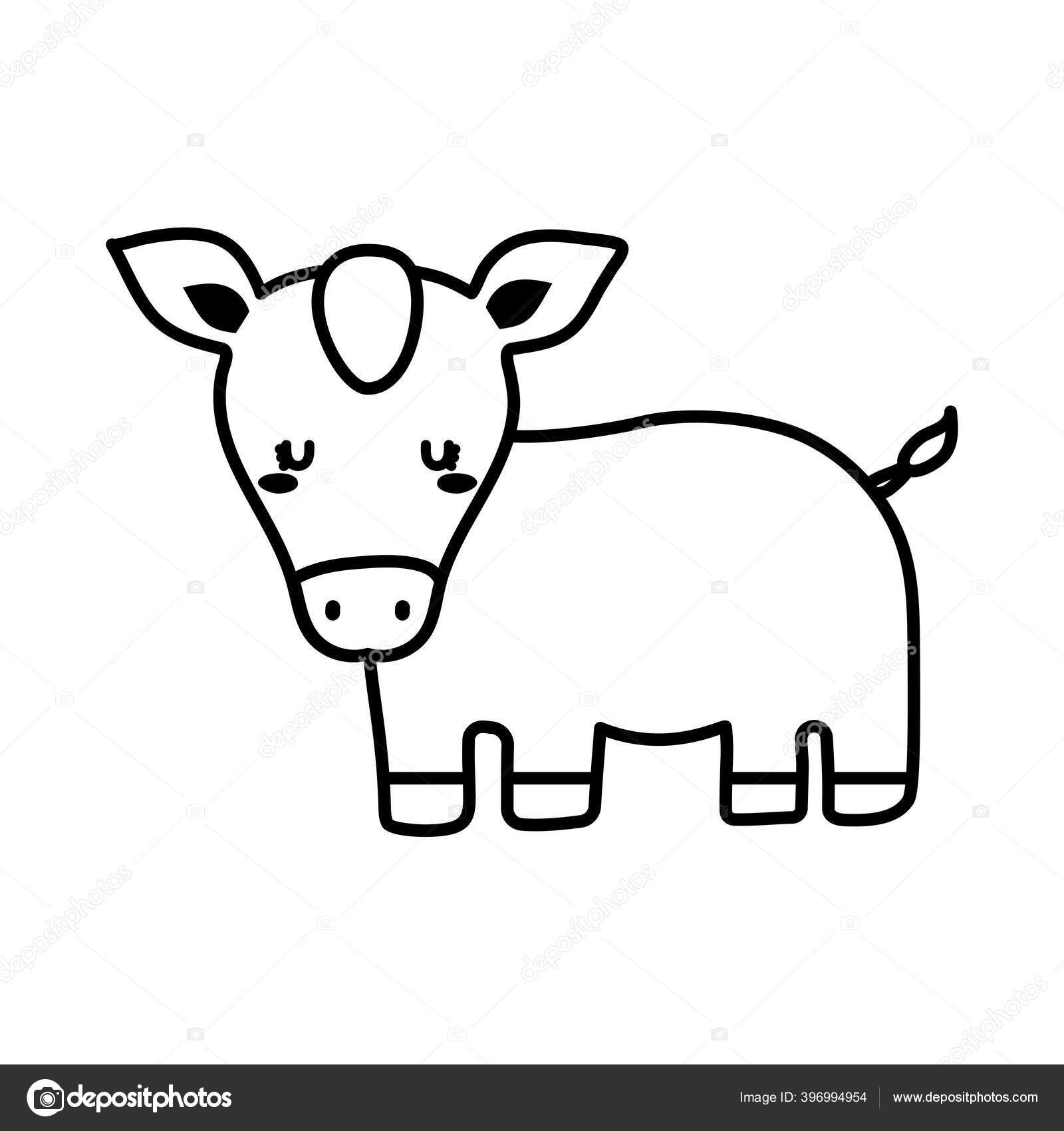 Cute cow cartoon line style icon vector design Stock Vector by ...