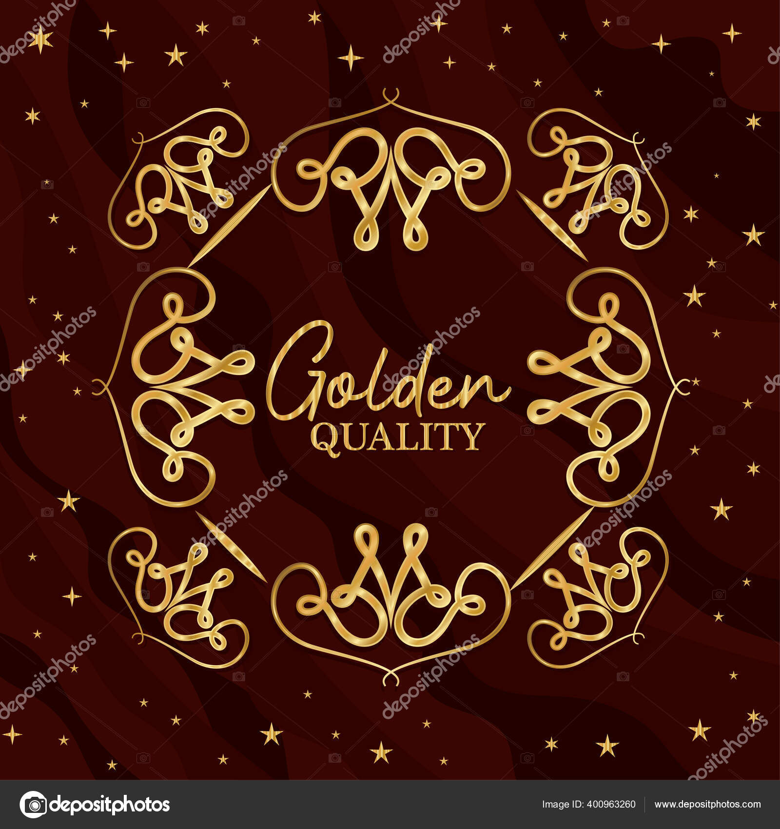 Golden quality with gold ornament frame and stars vector design Stock ...