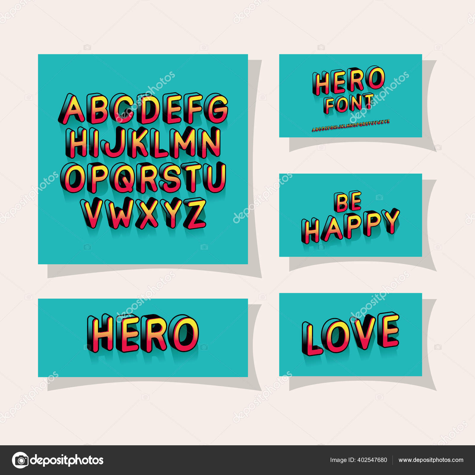 3d hero font lettering and alphabet on blue backgrounds vector design ...