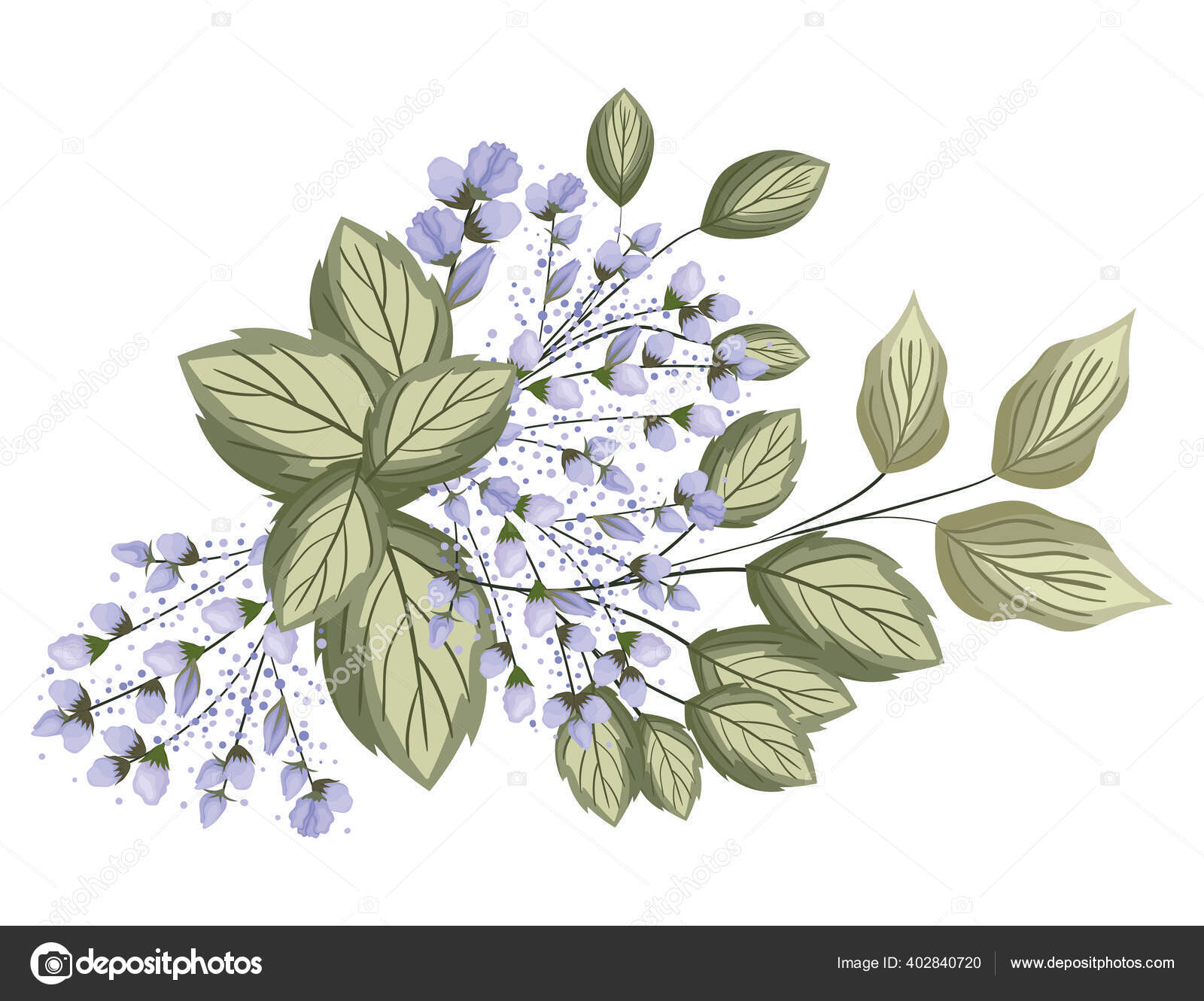 Blue buds flowers with leaves bouquet painting vector design Stock ...