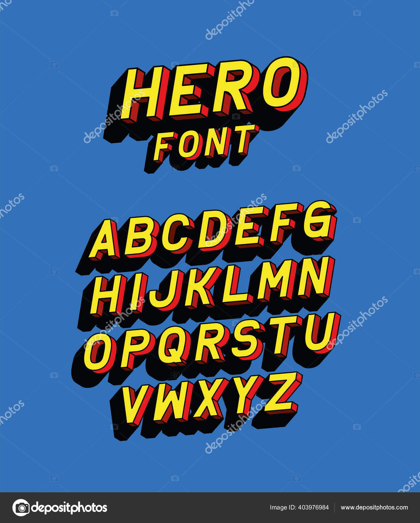 Hero font lettering with alphabet on blue background vector design ...
