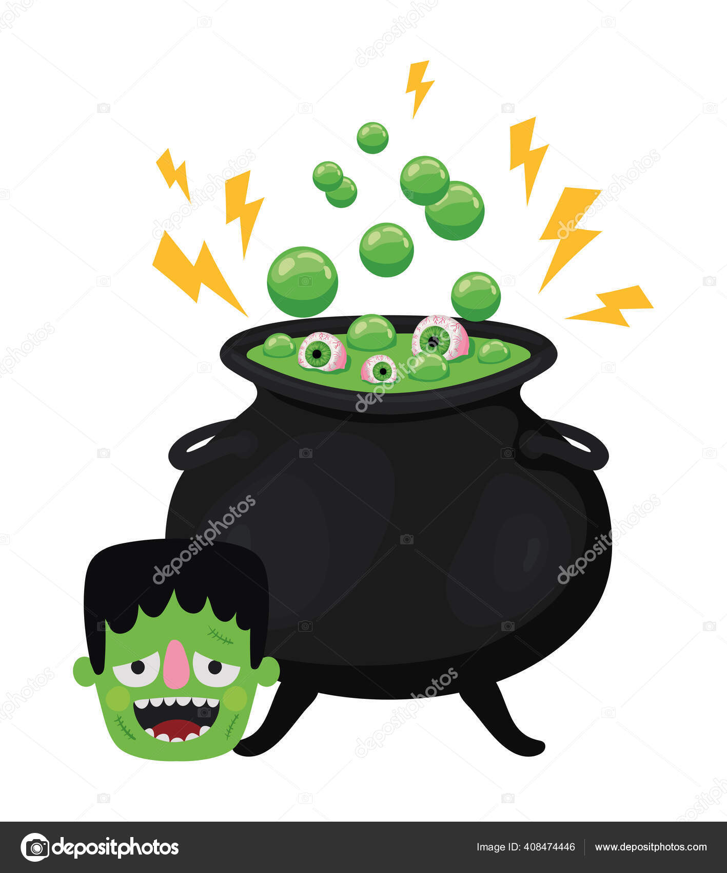 Halloween frankenstein cartoon with witch bowl vector design — Stock ...