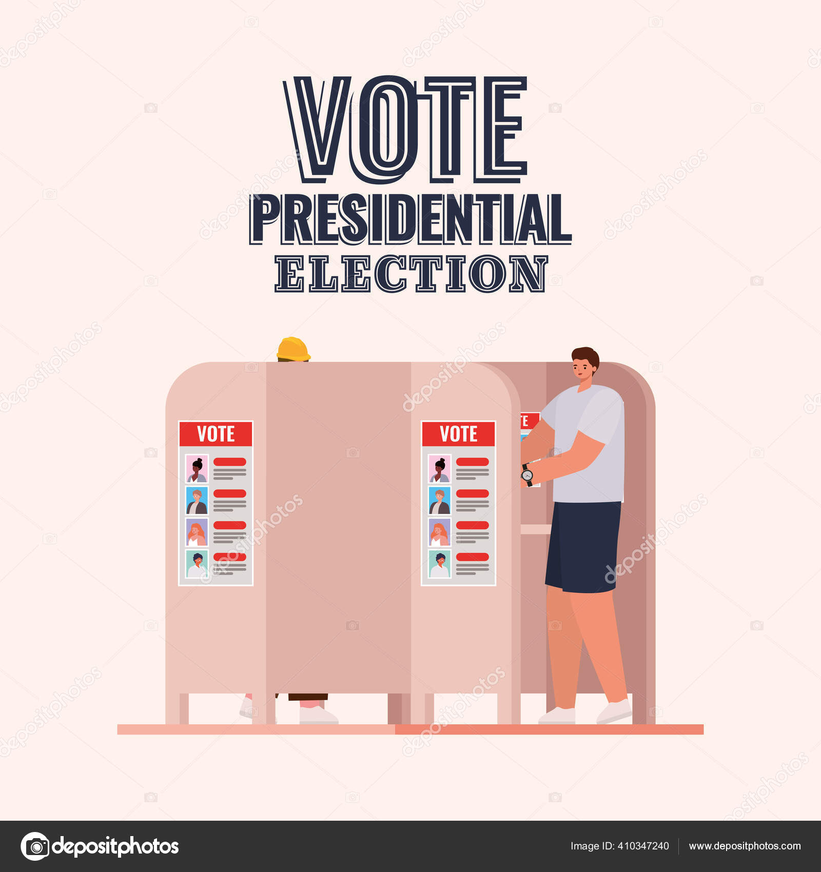 Man at voting booth with vote presidential election text vector design ...