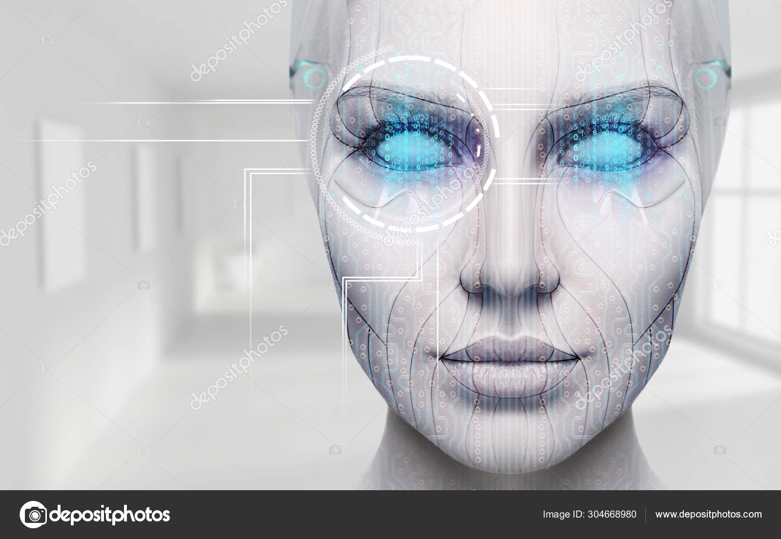 Beautiful cyborg female face with blue eyes. Stock Photo by ©kotin ...