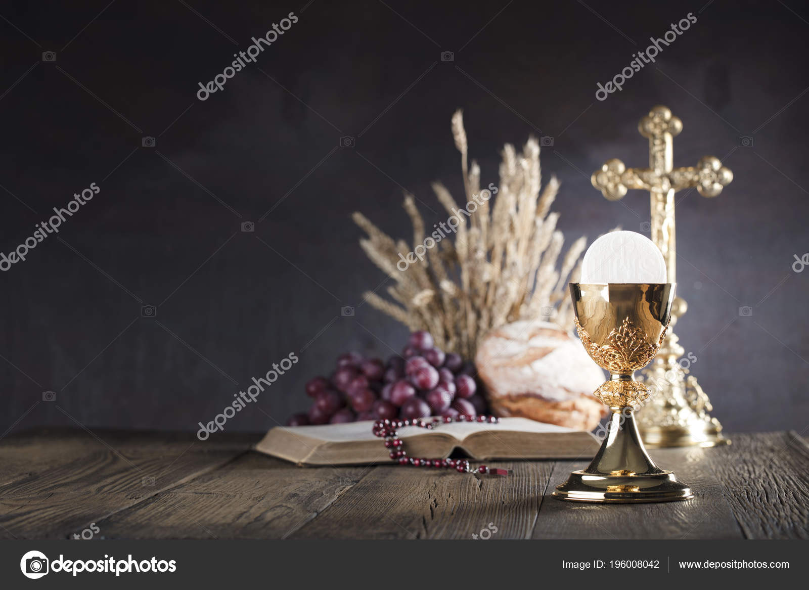 First Holy Communion Theme Cross Holy Bible Rosary Golden Chalice ...