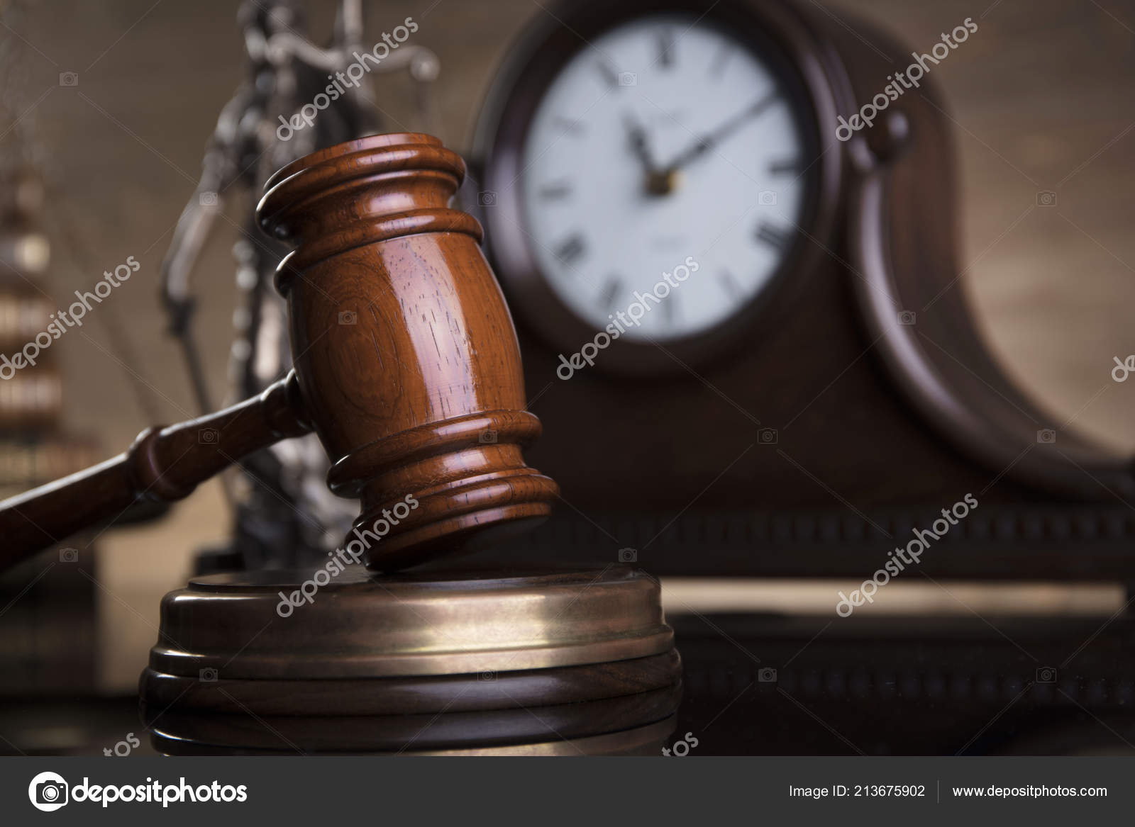 Lawyer Office Gavel Clock Scale Themis Legal Books — Stock Photo ...