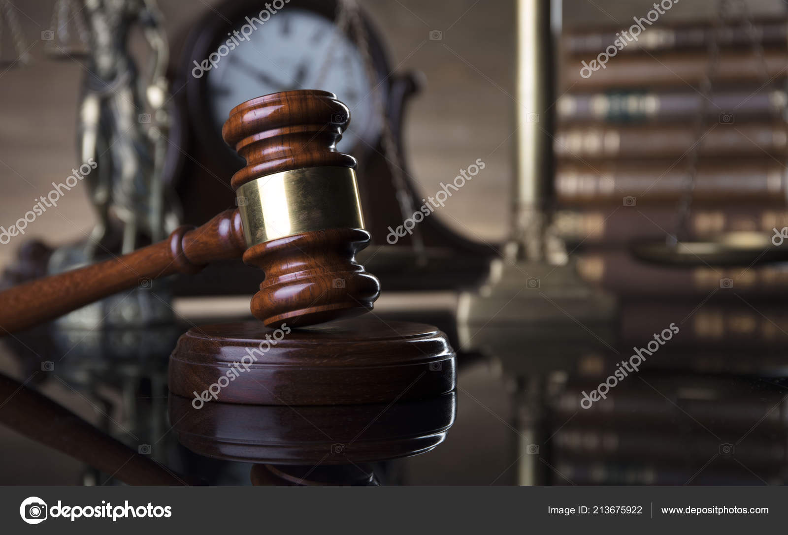 Lawyer Office Gavel Clock Scale Themis Legal Books Stock Photo by ...