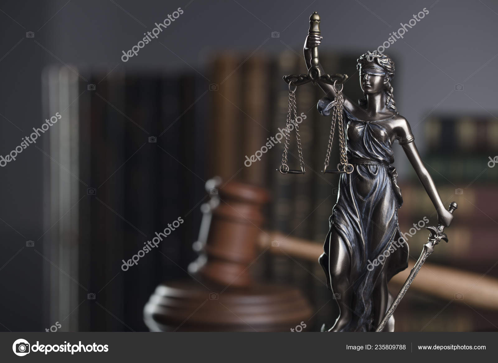 Law Concept Gavel Judge Statue Justice Legal Books Gray Background ...