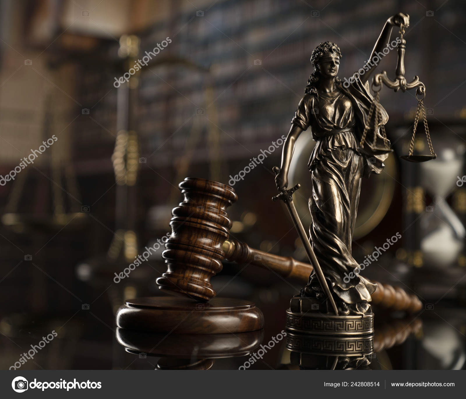 Law Concept Gavel Judge Statue Justice Scale Legal Books Courtroom ...