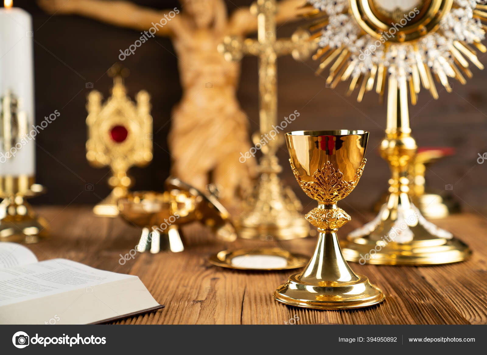 Catholic Religion Symbols Cross Monstrance Jesus Figure Holy Bible ...