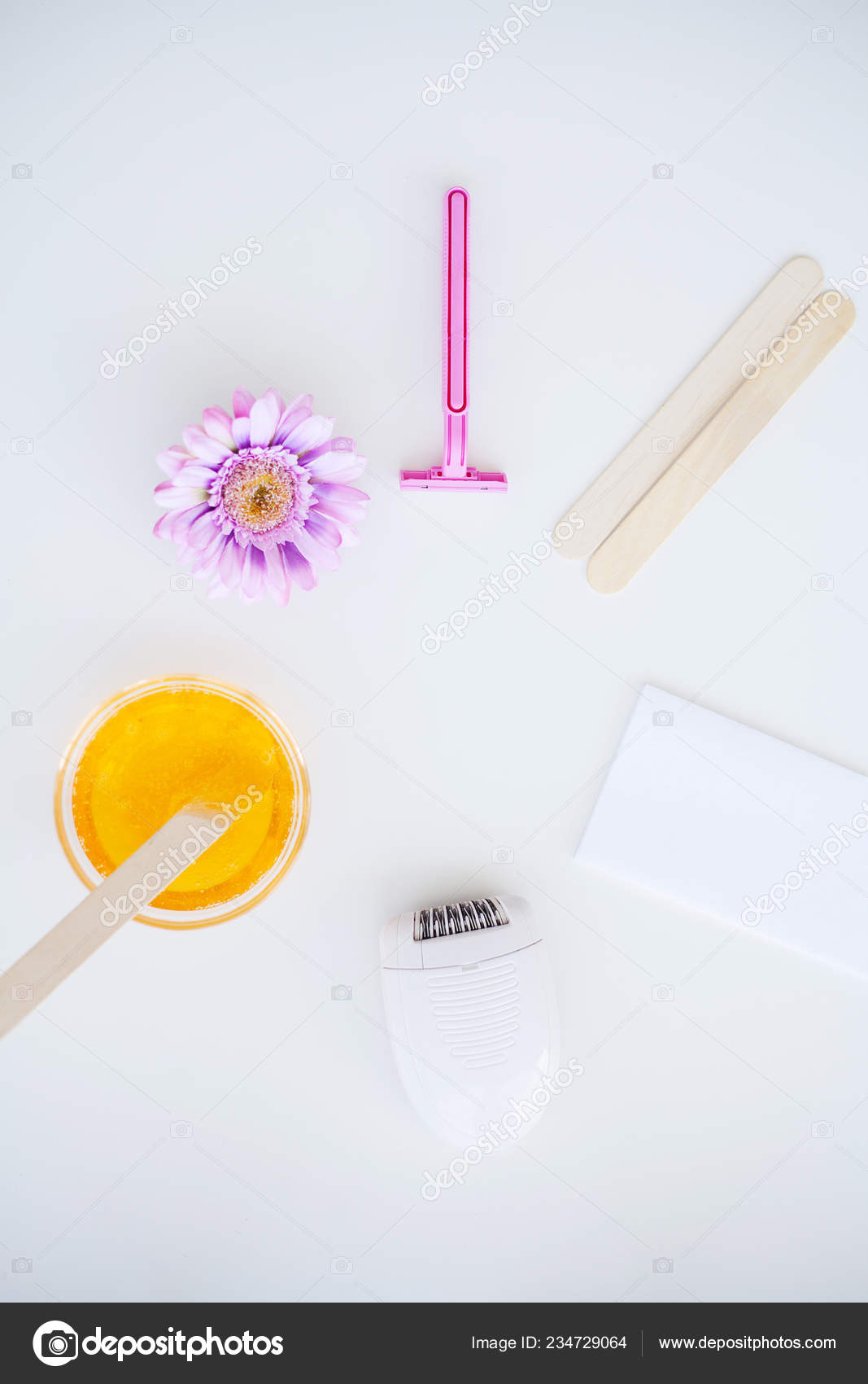 Waxing. Set for Epilation Of different Means For Epilation on a White ...