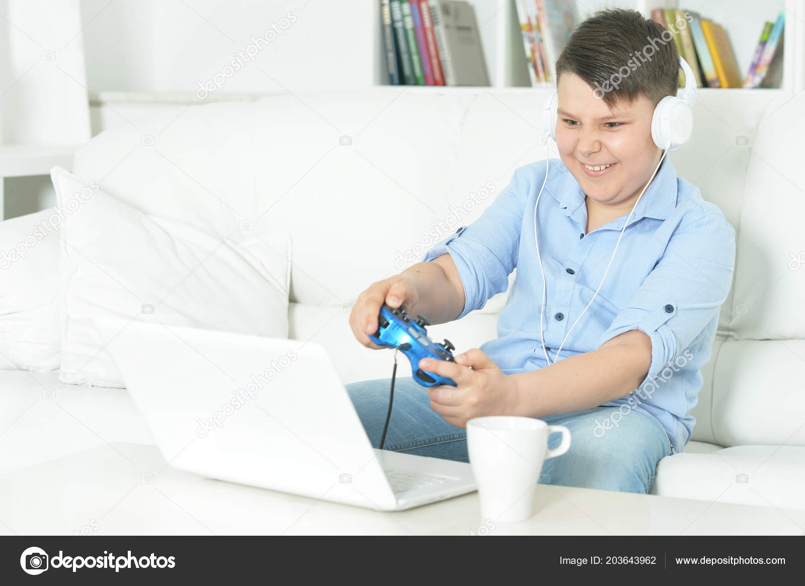 Emotional Boy Playing Computer Game Laptop — Stock Photo © aletia ...