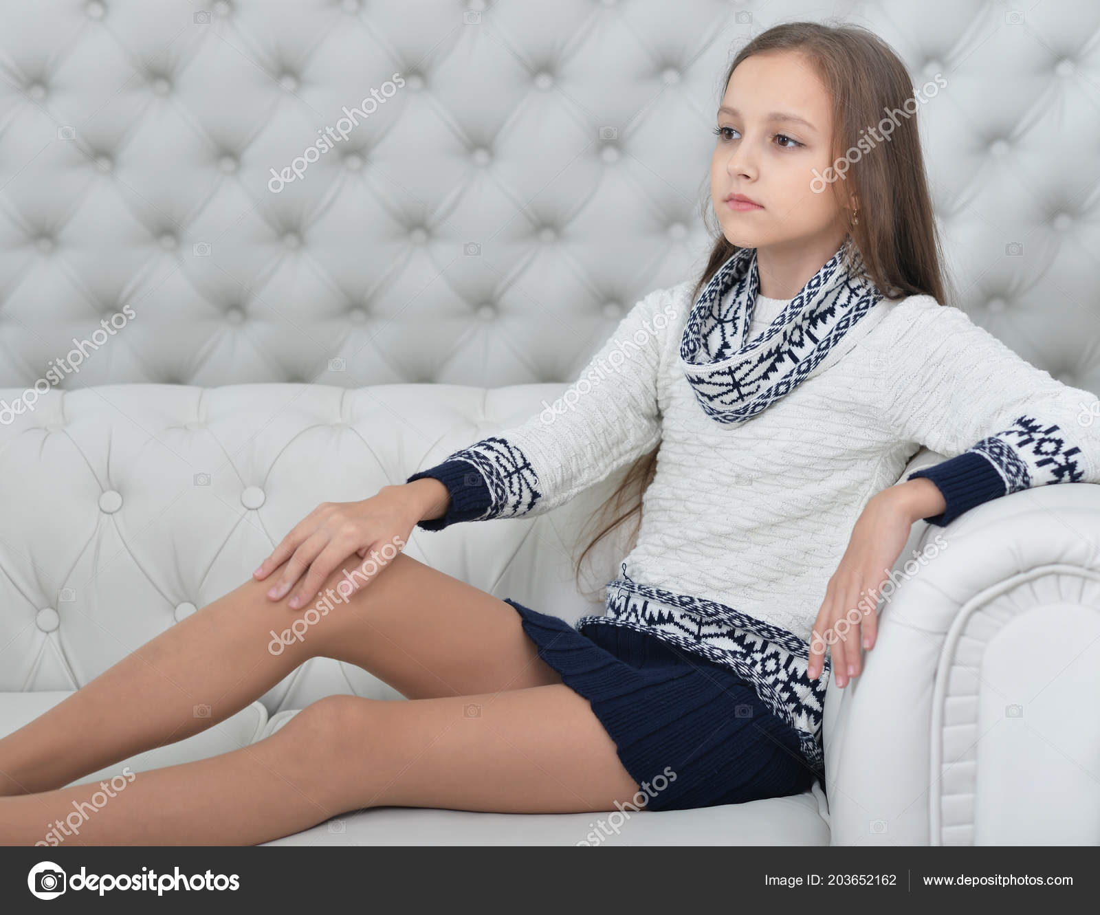 Portrait Cute Girl Posing Sofa Stock Photo by ©aletia 203652162