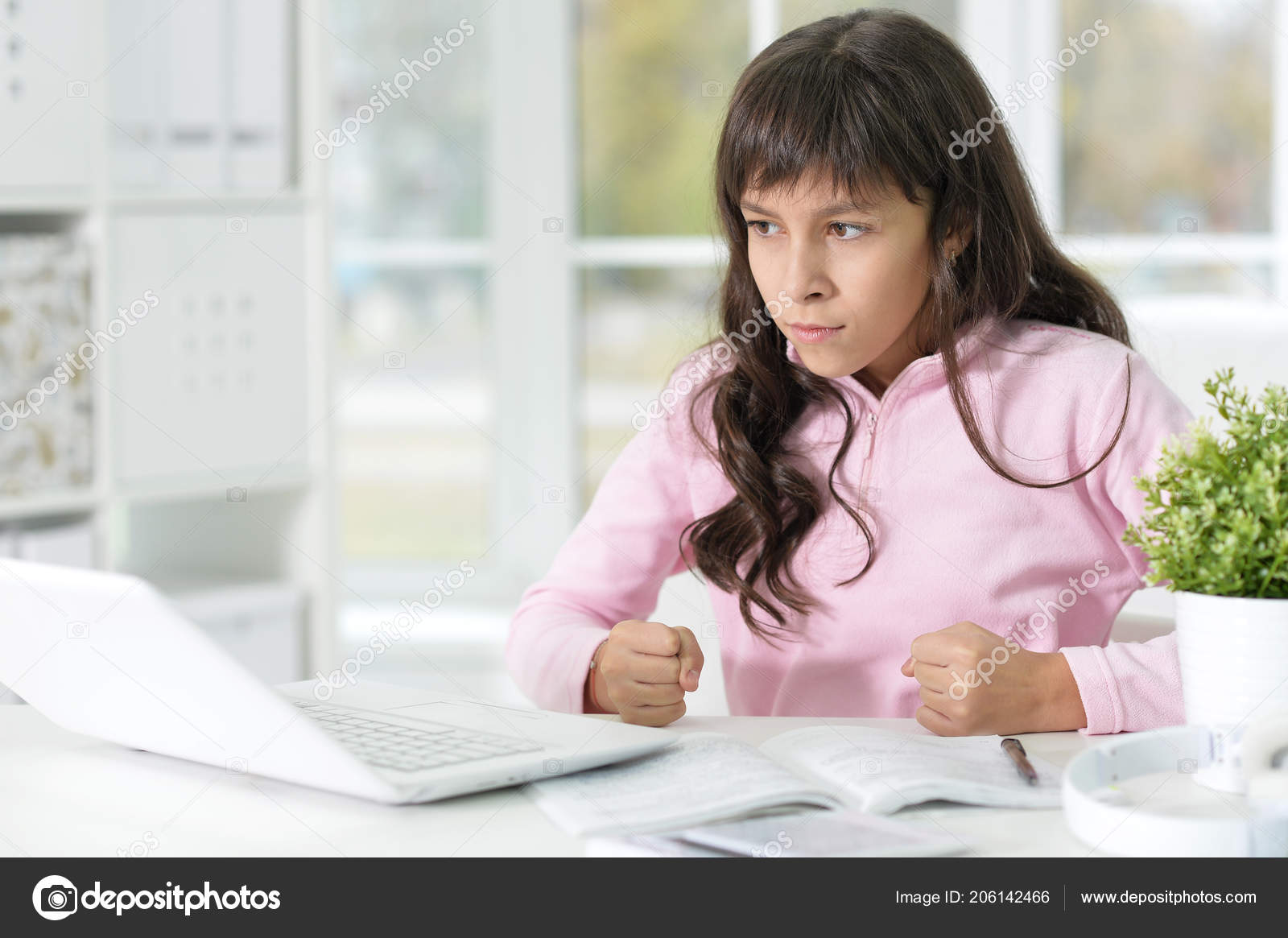 Beautiful Girl Laptop Studying Desk Stock Photo by ©aletia 206142466