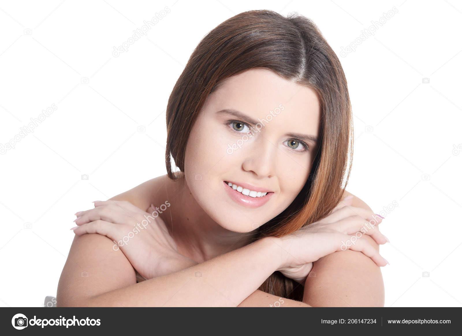 Close Portrait Beautiful Young Woman Perfect Skin Isolated White Background — Stock Photo ...