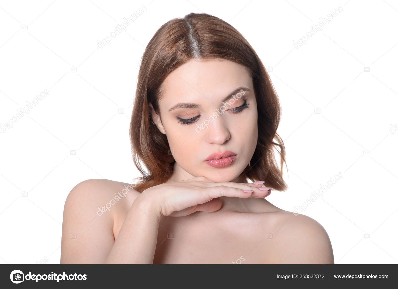 Close Portrait Beautiful Young Woman Perfect Skin Isolated White Background — Stock Photo ...