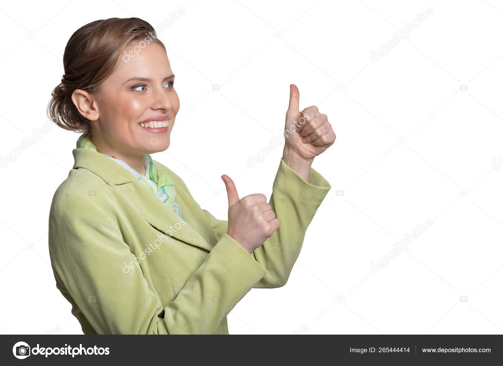 Woman shows thumbs up Stock Photo by ©aletia 265444414