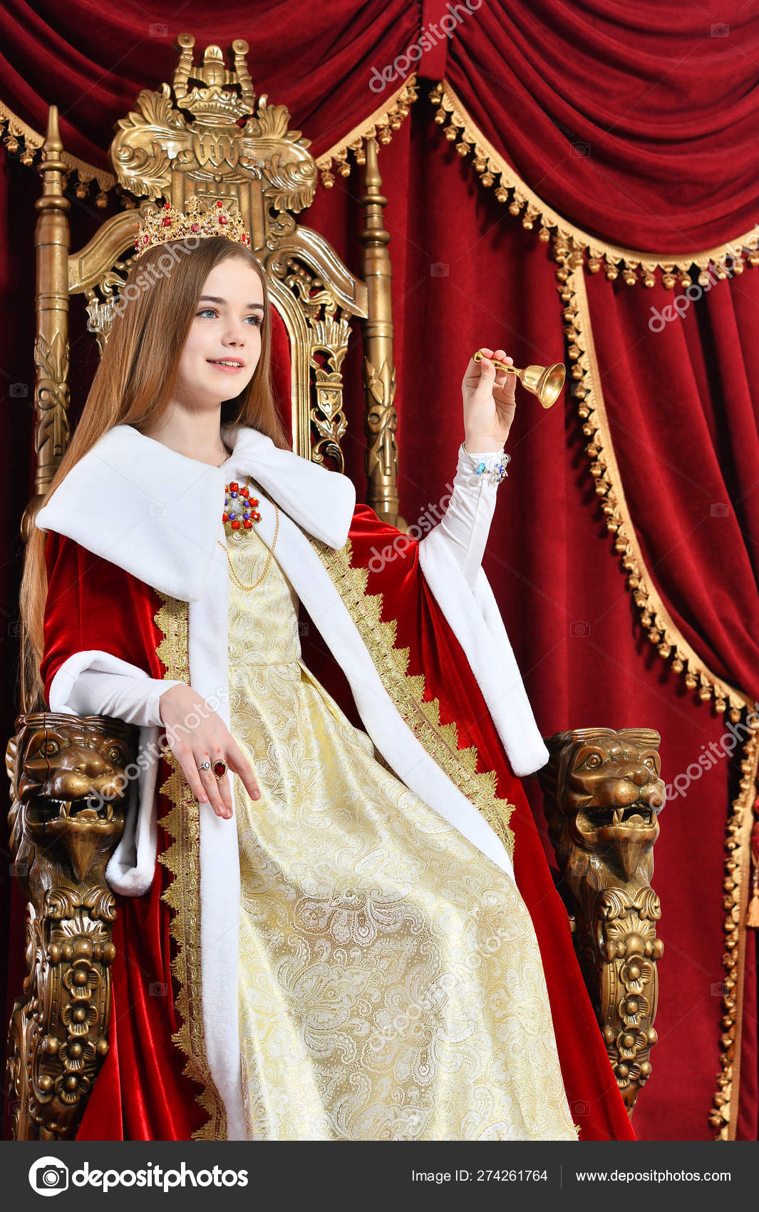 Portrait Beautiful Princess Crown Holding Hand Bell While Sitting ...